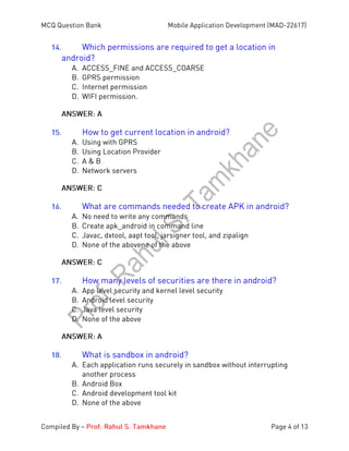 MAD 22617- MCQ Question Bank Unit-VI | PDF