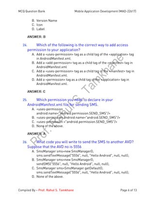 MAD 22617- MCQ Question Bank Unit-VI | PDF
