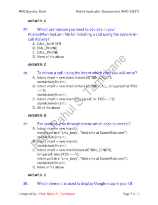MAD 22617- MCQ Question Bank Unit-VI | PDF