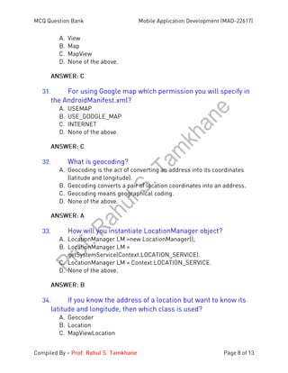 MAD 22617- MCQ Question Bank Unit-VI | PDF