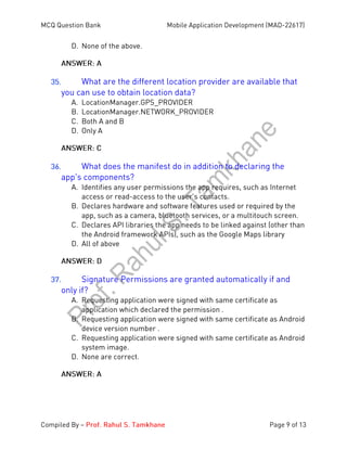 MAD 22617- MCQ Question Bank Unit-VI | PDF