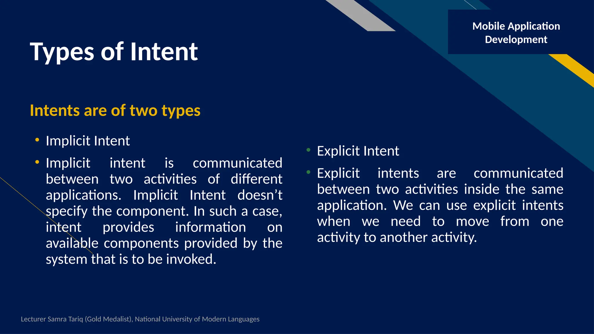 Mobile Application Slide Chapter 3 - Intent and its type | PPTX