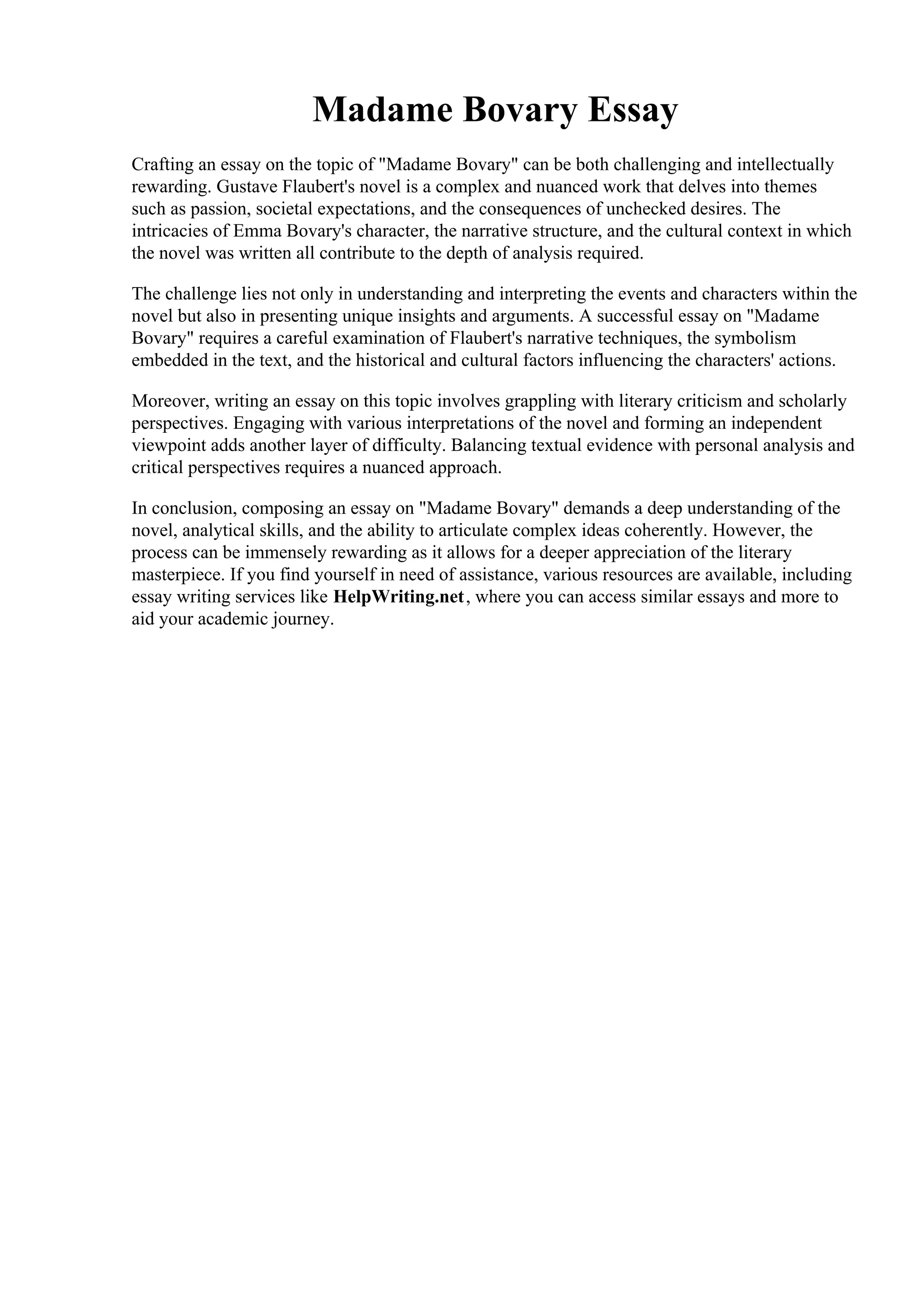 Madame Bovary Essay | PDF