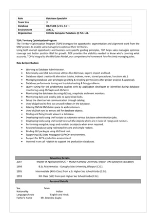 Resume for DB2 DBA LUW/AIX | DOC