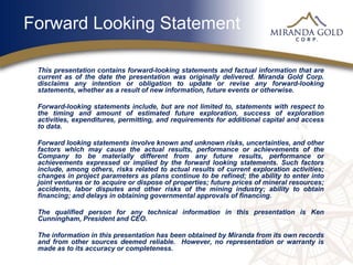 Miranda Gold Corporate Presentation - November 2010 | PPTX