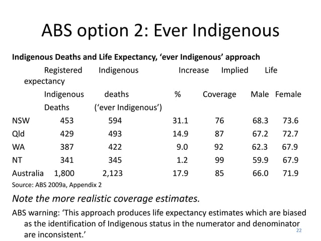 Indigenous Life Expectancy Using Multiple Australian Data Sources ...