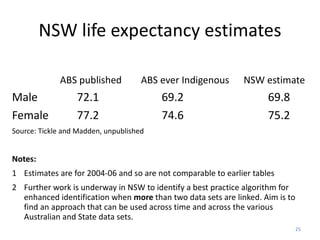 Indigenous Life Expectancy Using Multiple Australian Data Sources ...