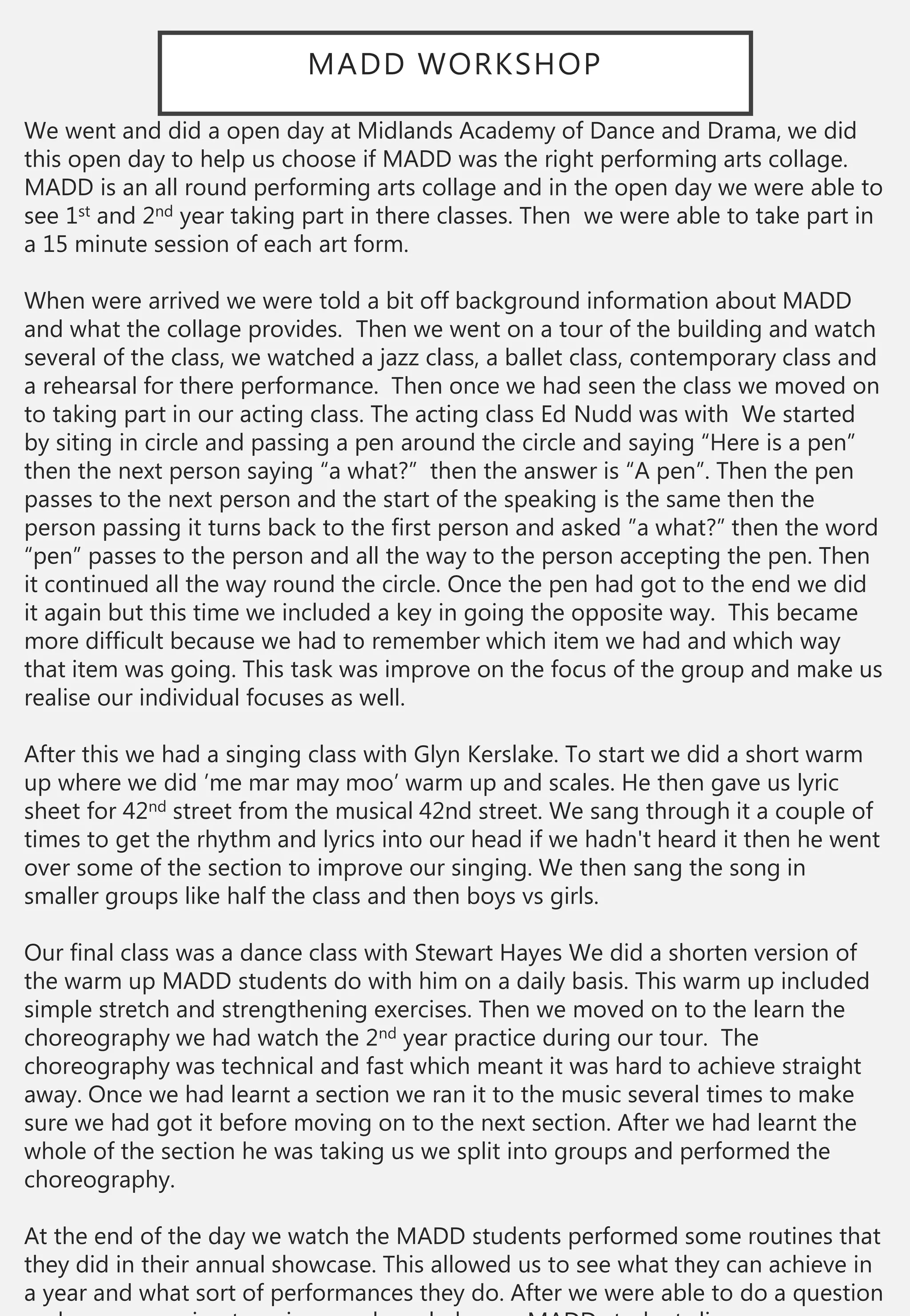 Madd workshop day | PDF