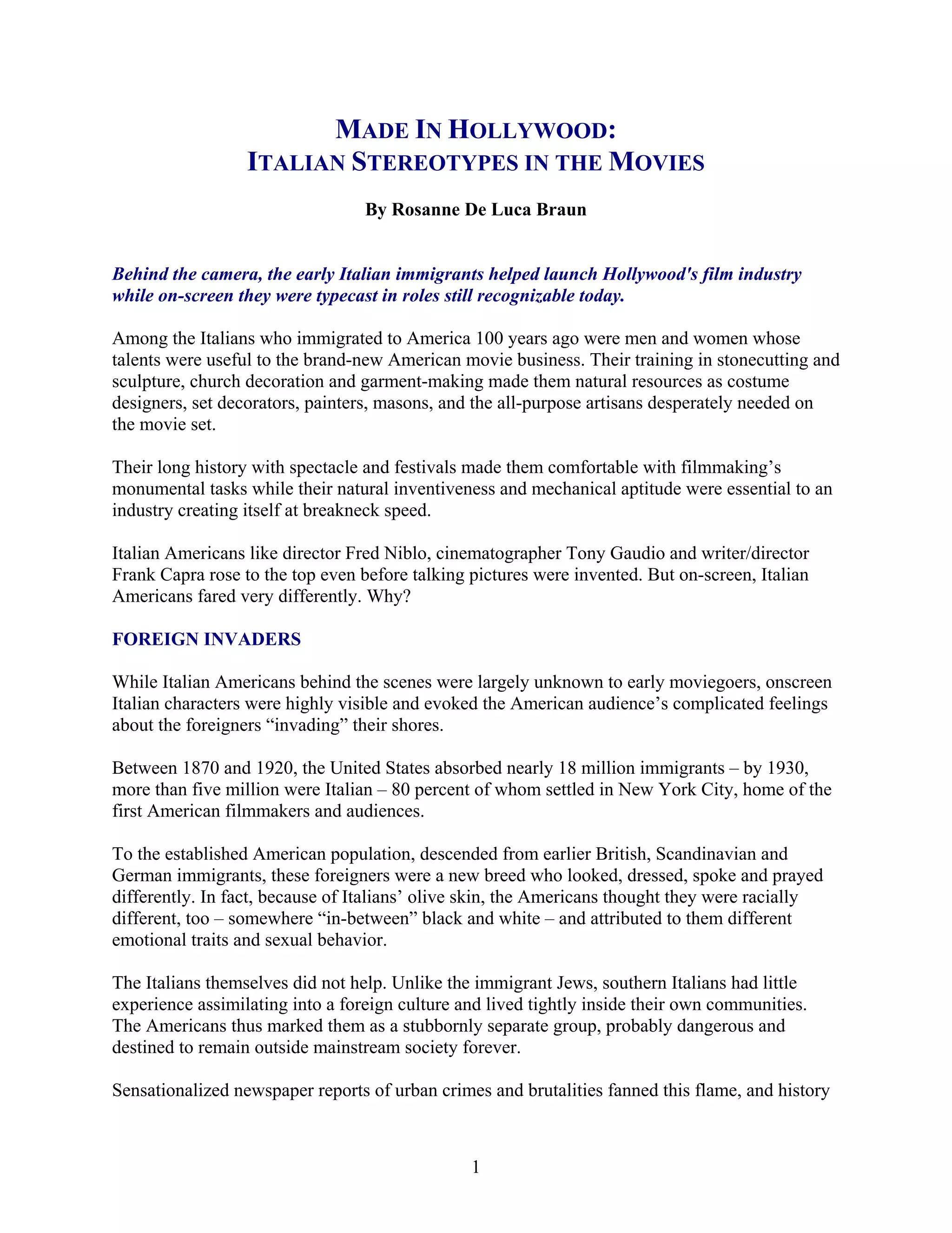 Made In Hollywood - Italian Americans in Film | PDF