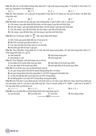 Kiểm tra cuối học kì 1 sinh học 12 đề tham khảo | DOCX