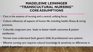 MADELEINE LEININGER transcultural nursing theory | PPTX