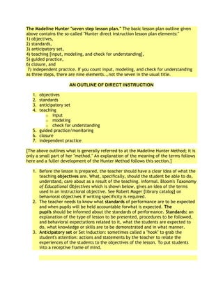 Madeline Hunter Lesson Plan Outline