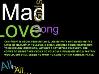 Poetry Presentation. Plath. Mad Girls Love Song | PPTX