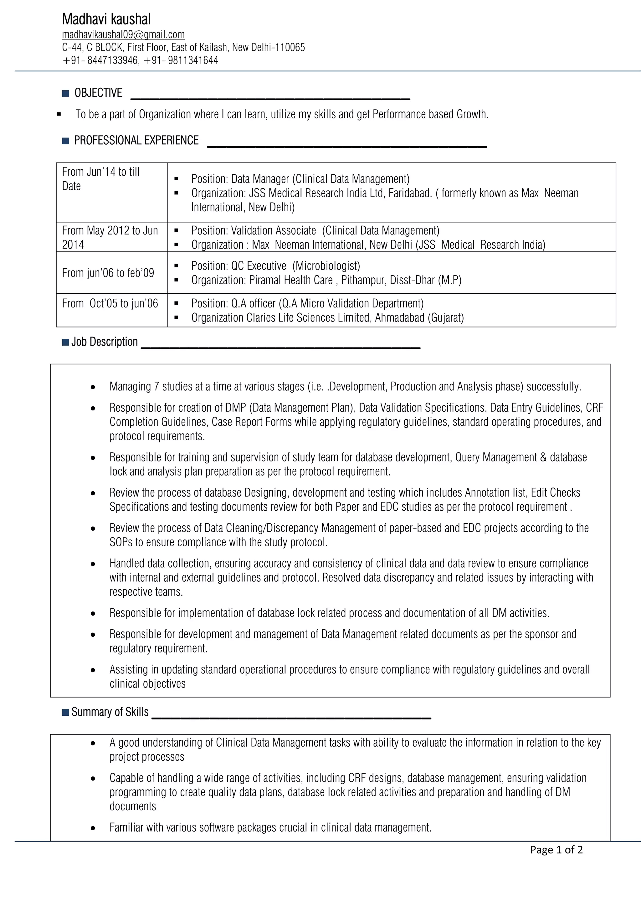 Madhavi kaushal resume | PDF