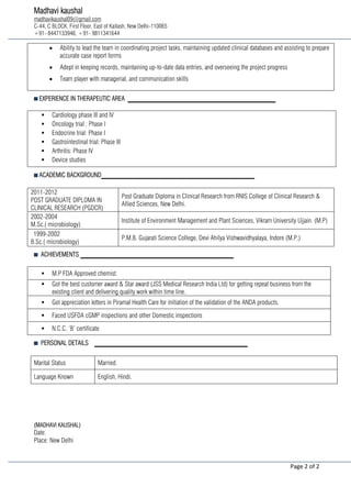 Madhavi kaushal resume | PDF