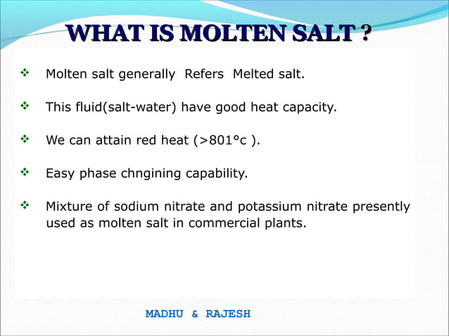 solar power by molten salt technology | PPT