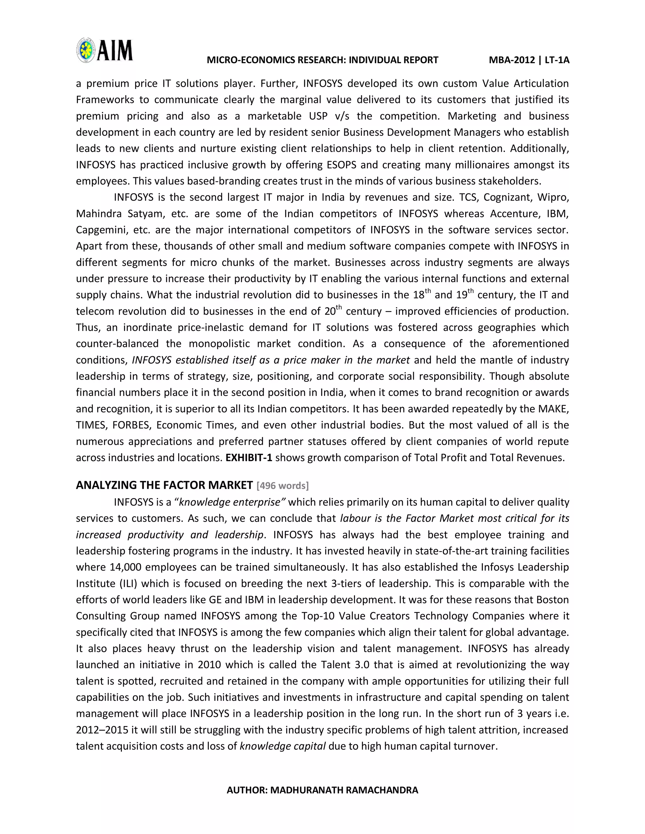 INFOSYS 2015 - A Micro Economics Analysis Report | PDF