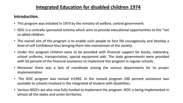 Inclusive education integrated education for disabled children | PPTX