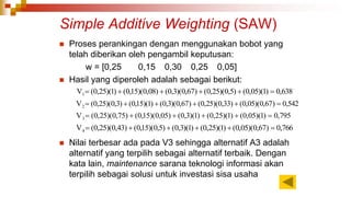 Multiple Attribute Decision Making dan SAW(Simple Additive Weighting) | PDF