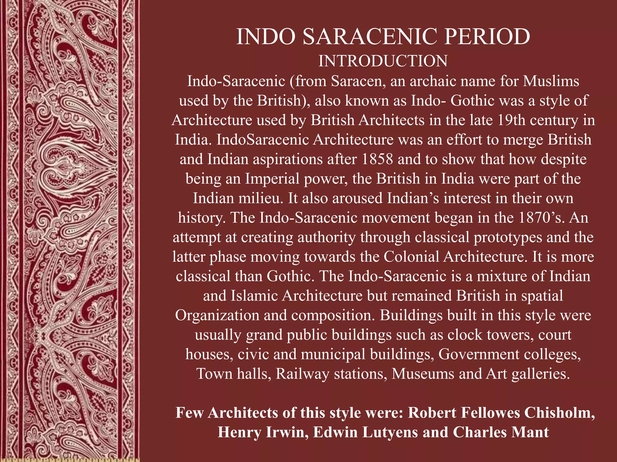 INDO-SARCENIC ARCHITECTURE - MADRAS HIGH COURT | PPTX