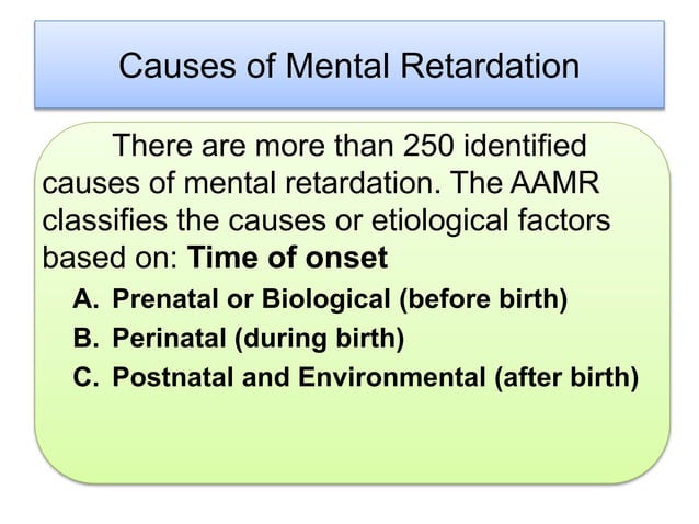 Mental Retardation/Intellectual Disability: Definition and its causes ...