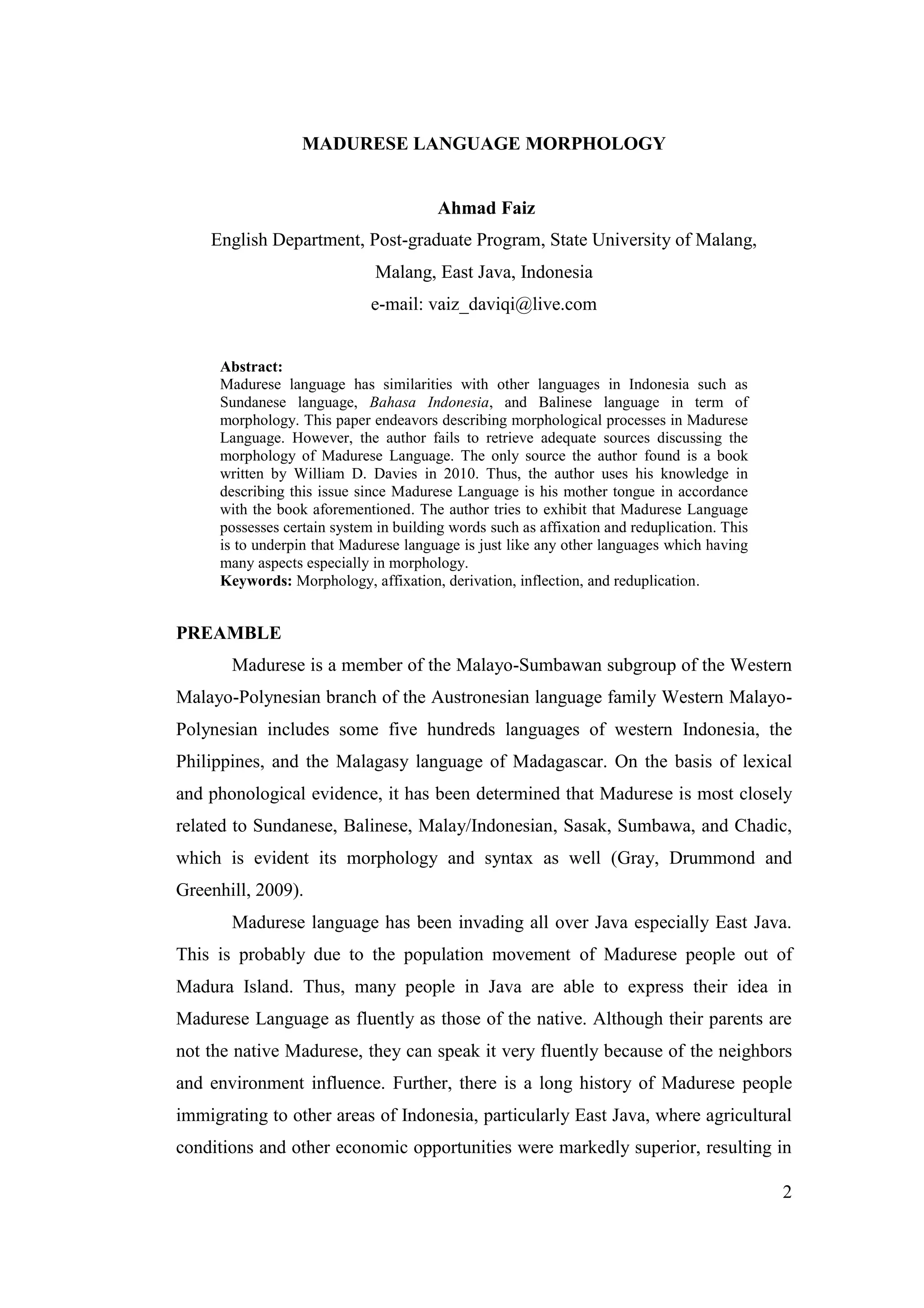 Madurese language morphology | PDF