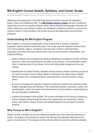 MA English Course Details, Syllabus, and Career Scope | PDF