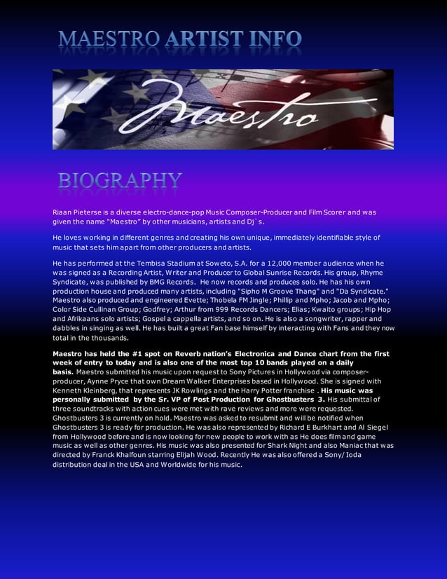 Maestro Artist Info And Press Kit | PDF | World/International Music | Music