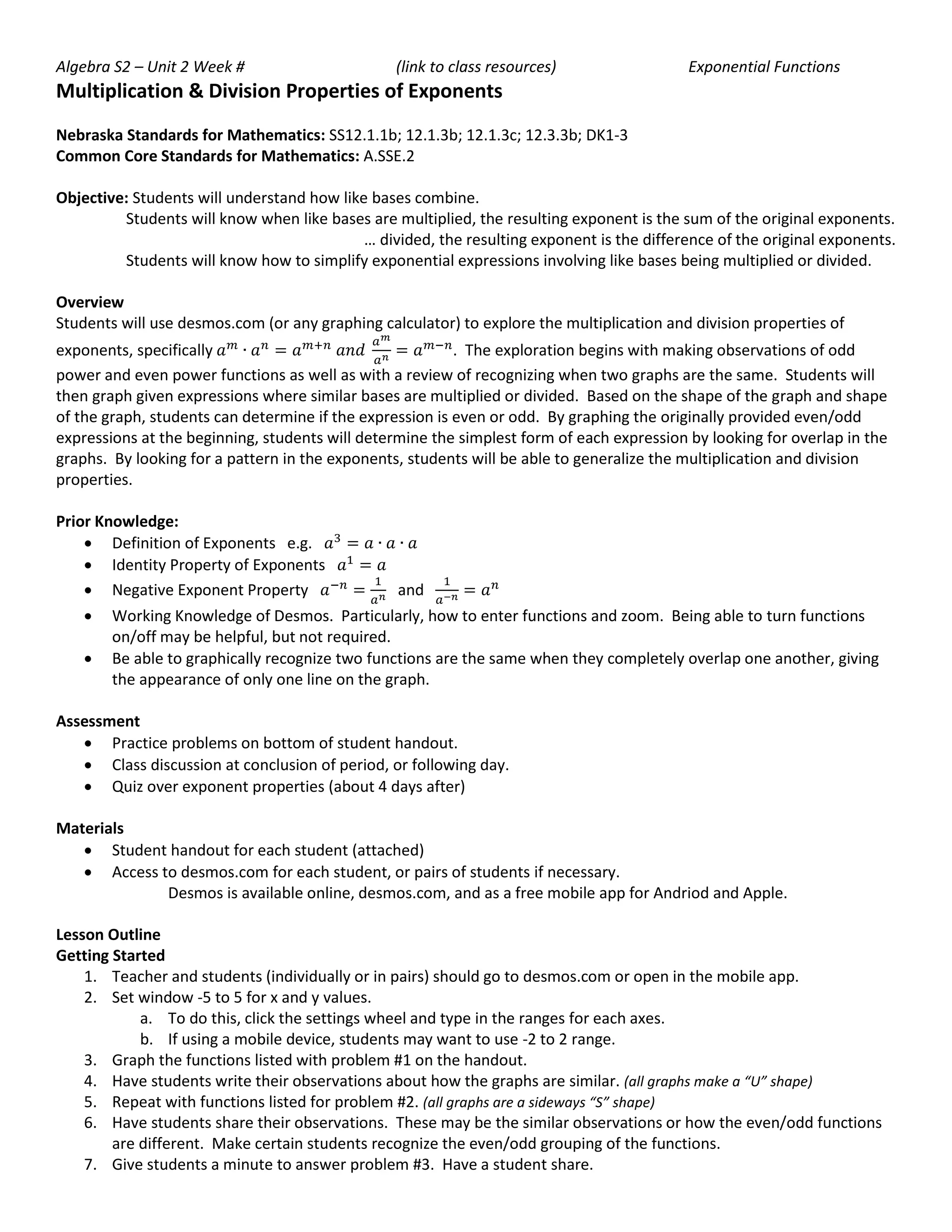 Exponential Rules Lesson Plan | PDF
