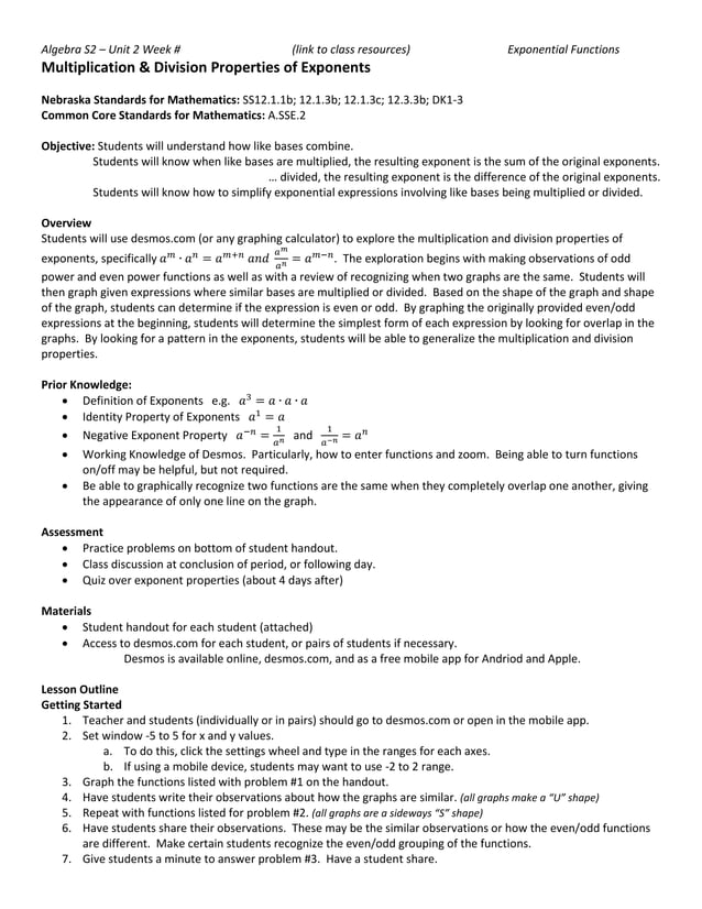 Exponential Rules Lesson Plan | PDF
