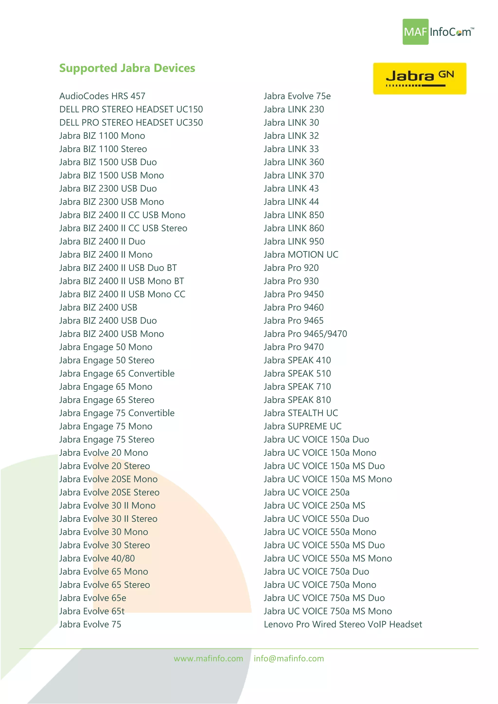 MAF DMS™ Device Management System - Supported Devices | PDF
