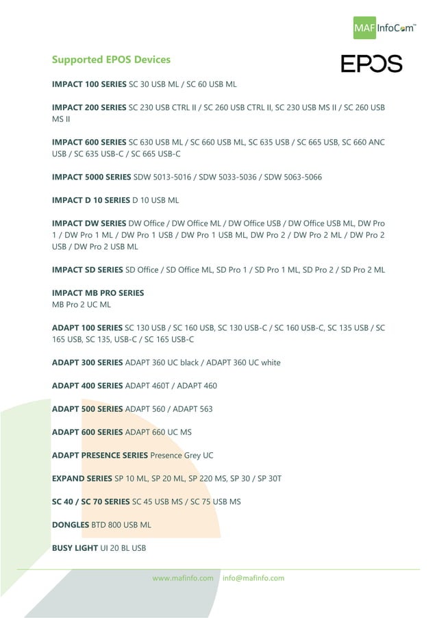 MAF DMS™ Device Management System - Supported Devices | PDF