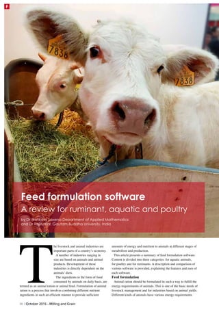 Feed formulation software - A review for ruminant, aquatic and poultry | PDF