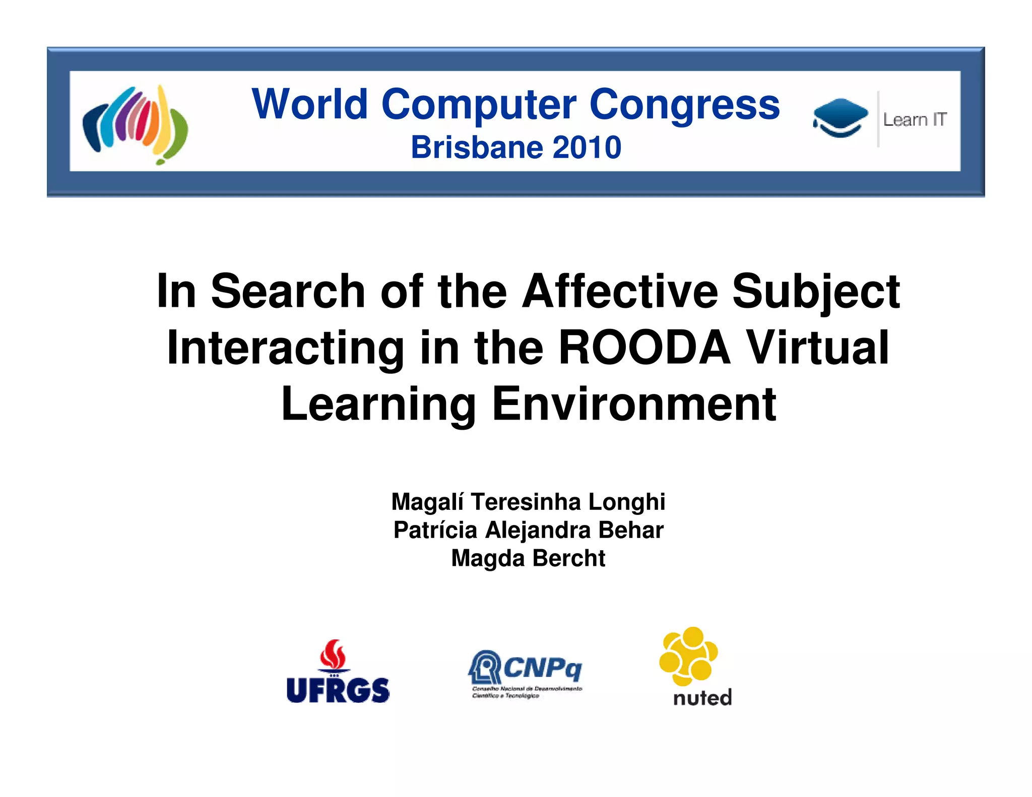 Affective Subject Interacting in the ROODA Virtual Learning Environment ...