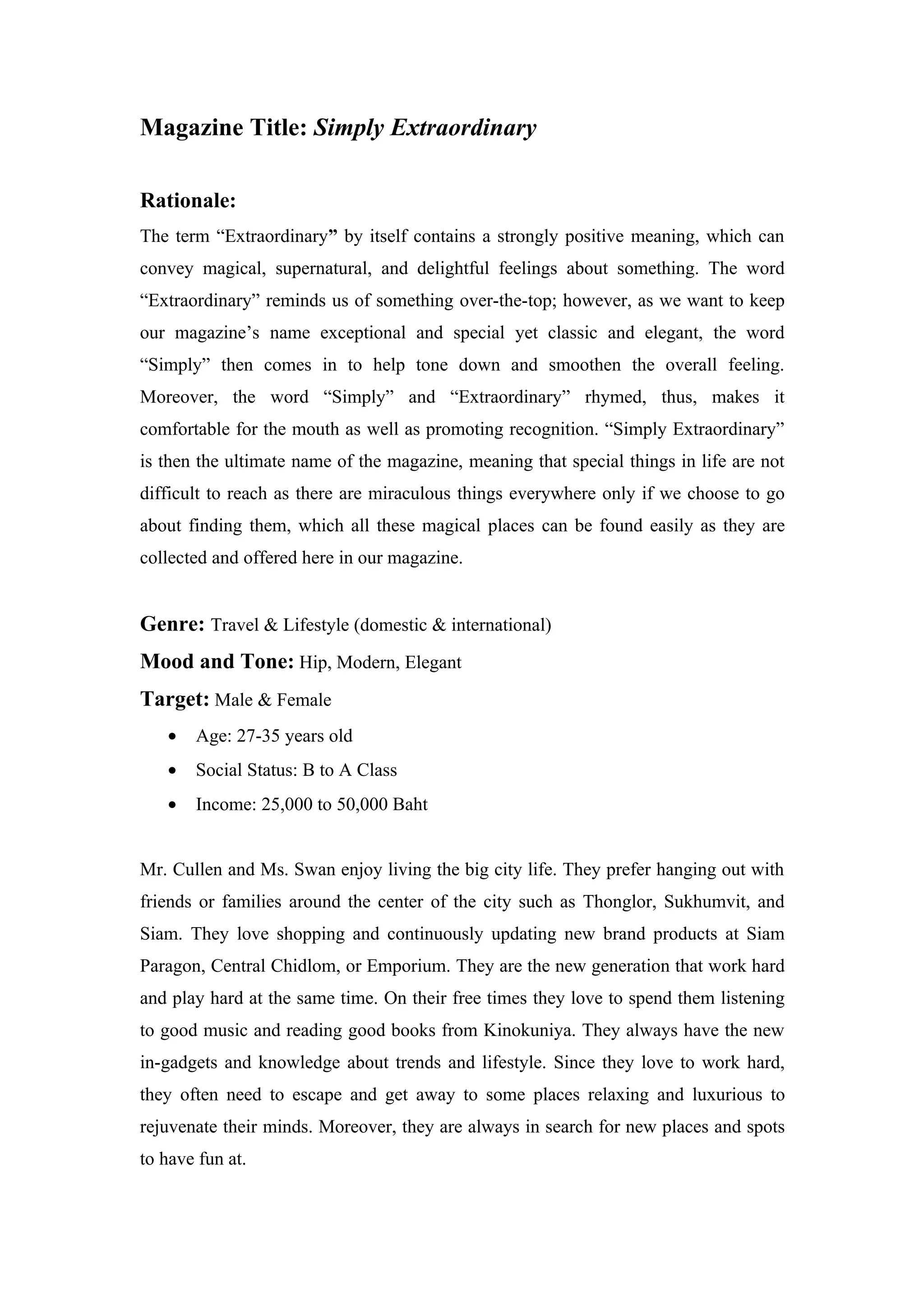 "Simply Extraordinary" Magazine Proposal | DOC