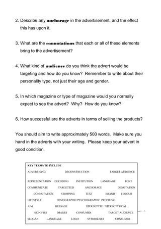 Magazine advert exam task sheet oht | DOC