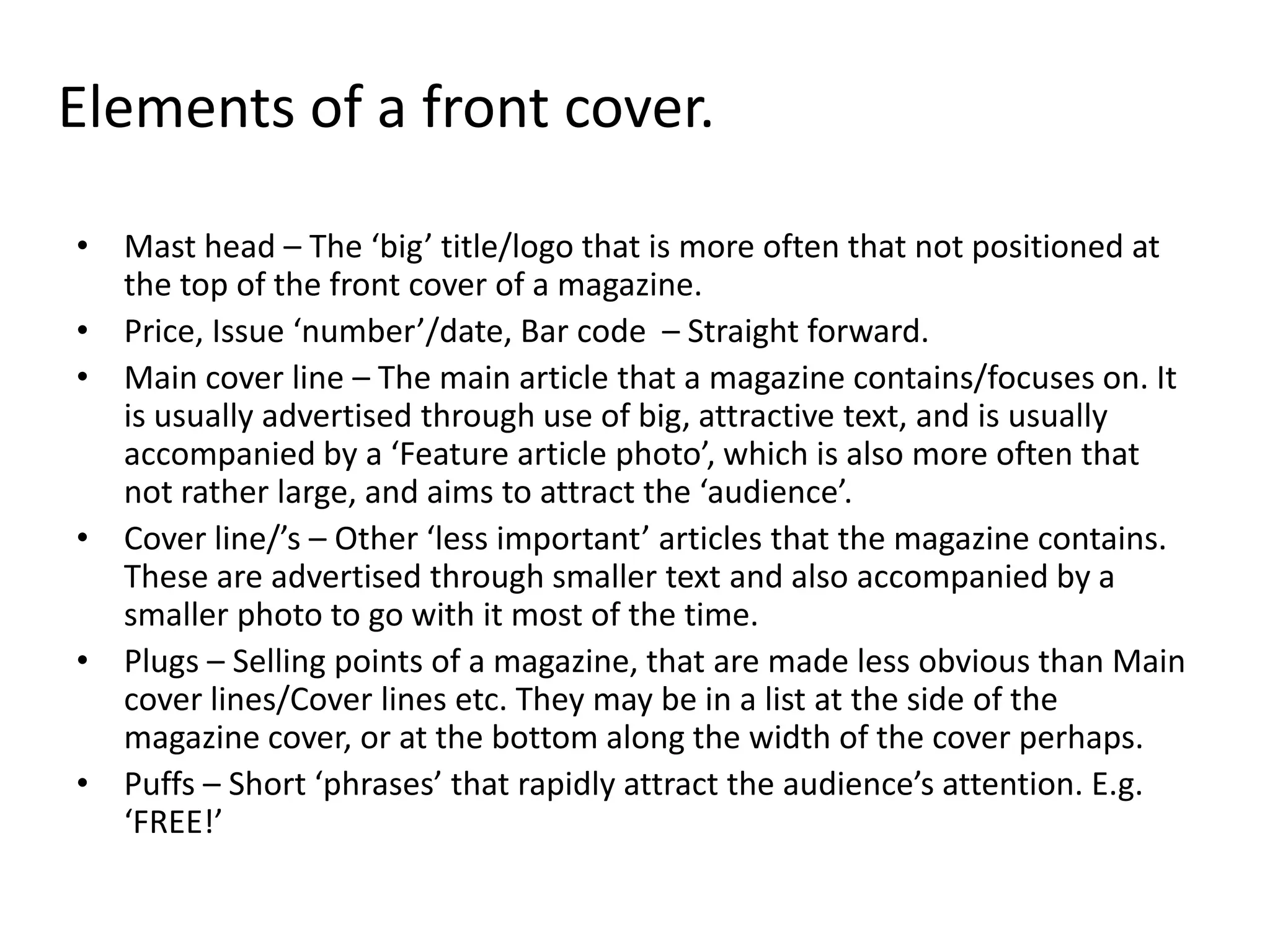 Magazine Analysis (Front Cover) | PPTX