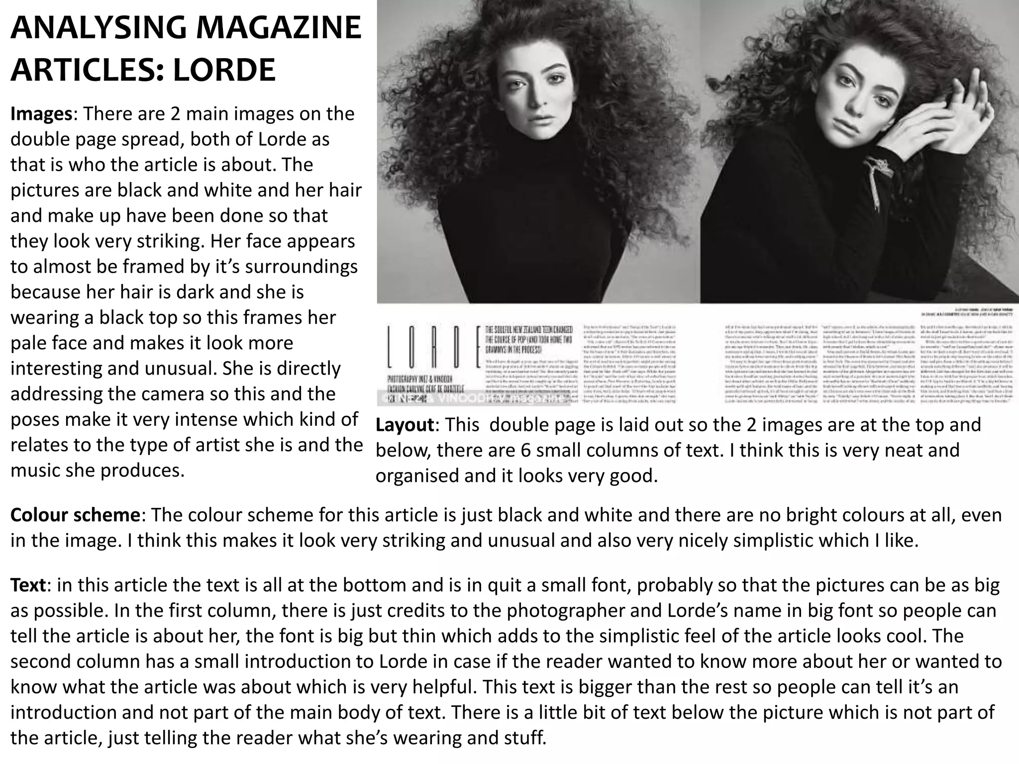 Magazine article analysis | PPTX | Music | Entertainment