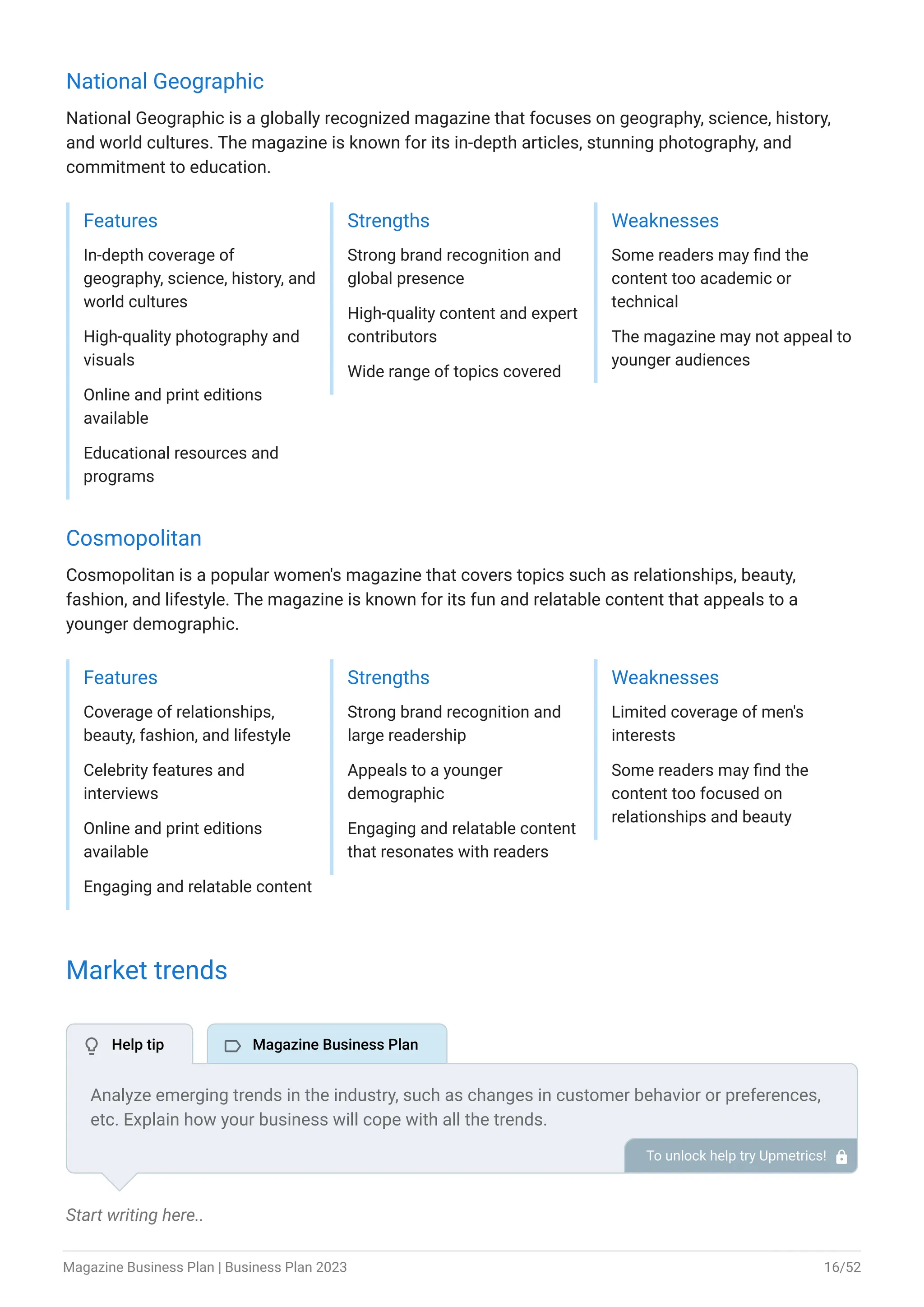 Magazine Business Plan Example | Upmetrics | PDF