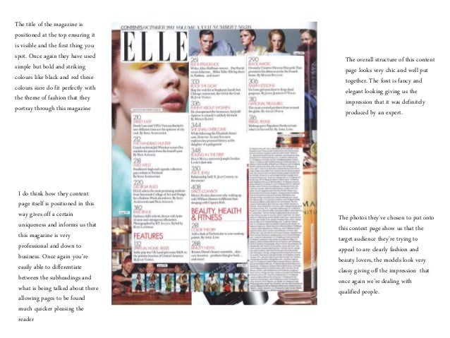 Magazine contents page