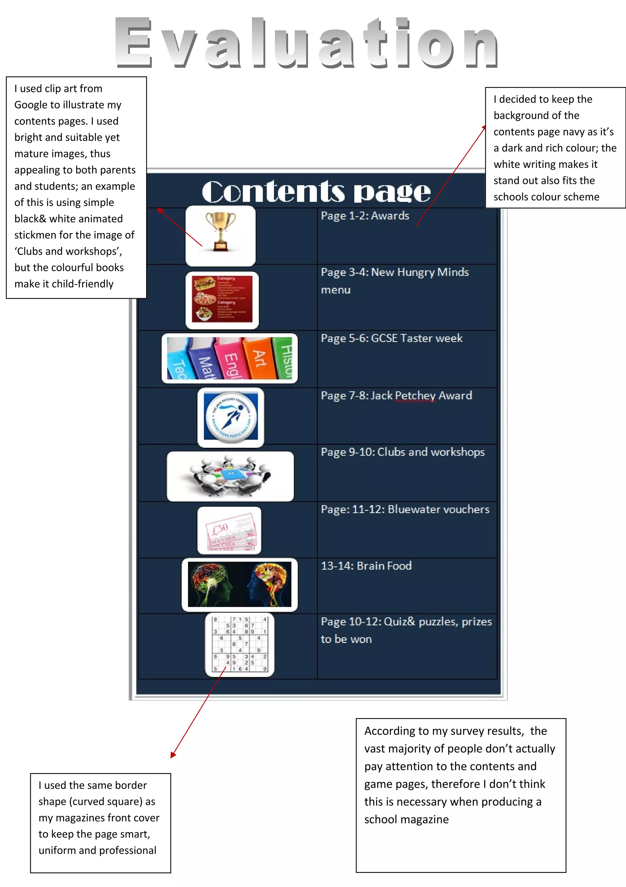School magazine: Contents page evaluation | DOC