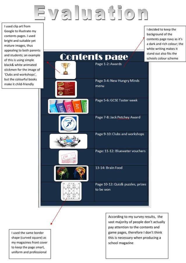 School magazine: Contents page evaluation | DOC