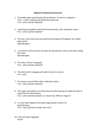 Magazine Feedback Questionnaire | DOCX