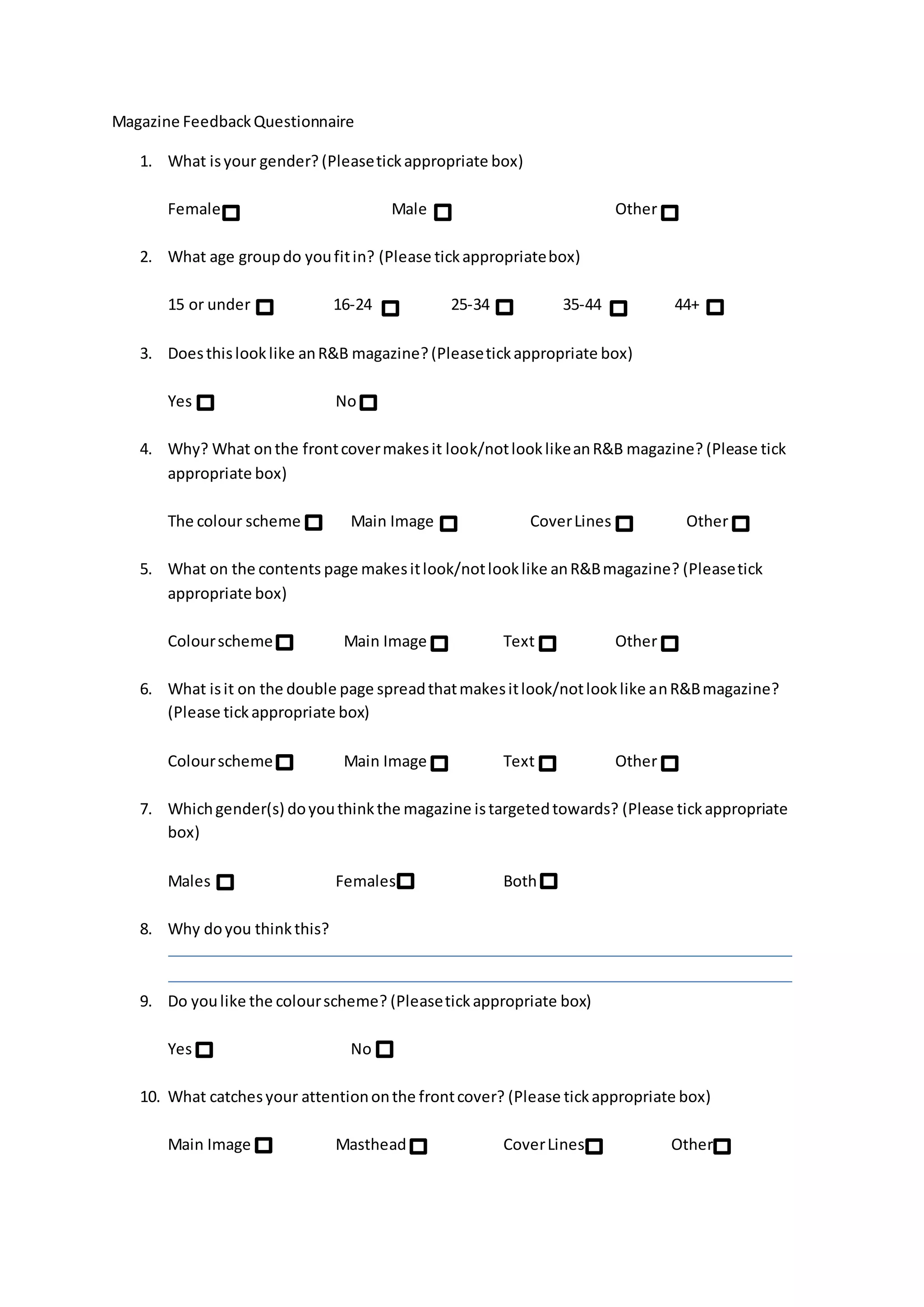 Magazine feedback questionnaire | DOCX