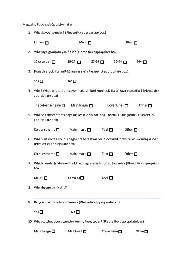 Magazine feedback questionnaire | PDF