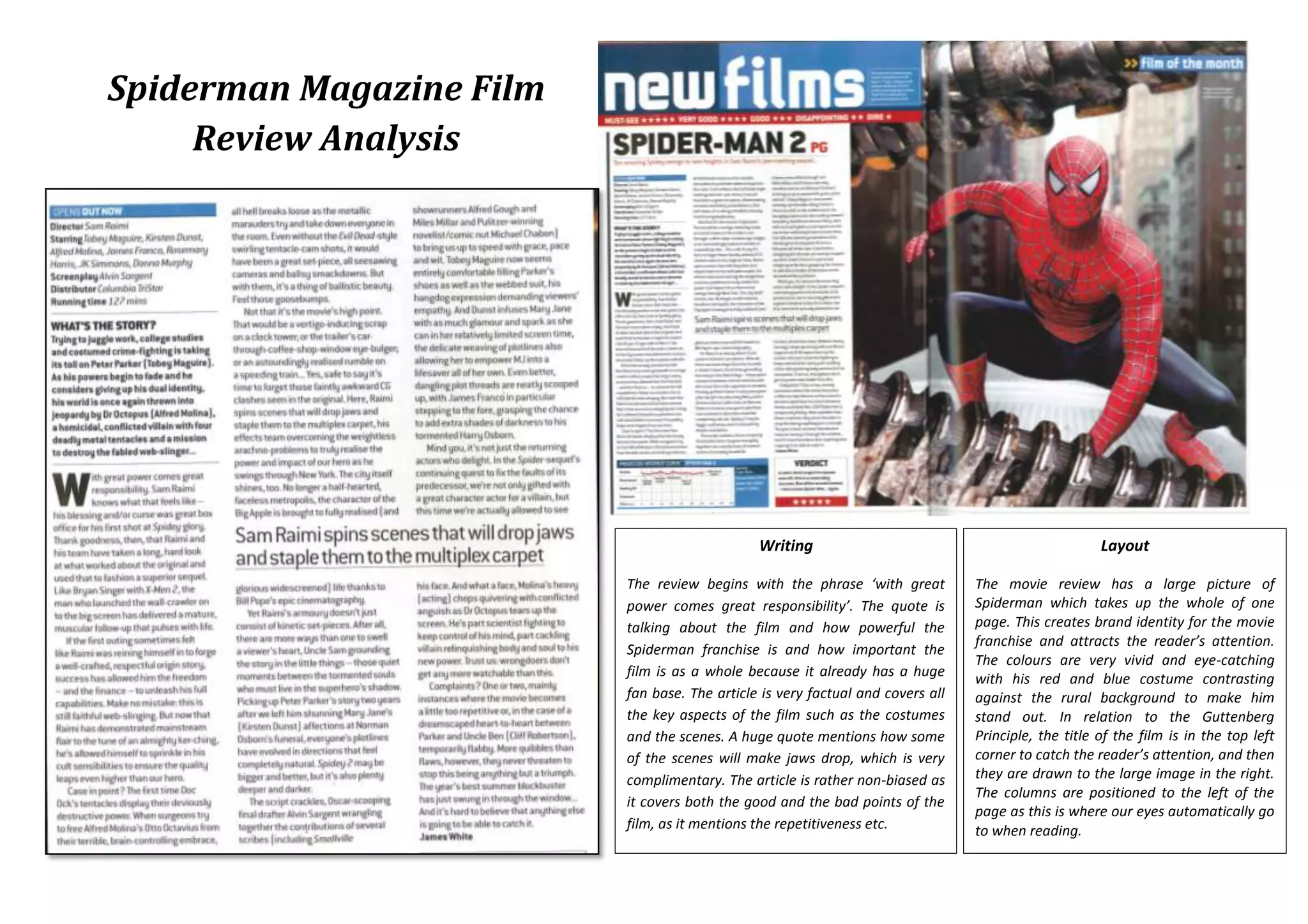 Magazine film review spiderman | DOCX
