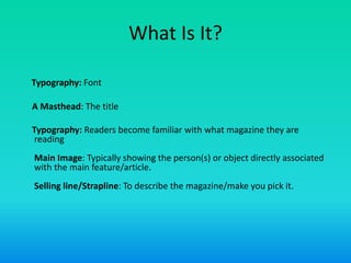Magazine Front Cover Terminology | PPTX