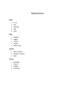 Magazine Genres | DOCX