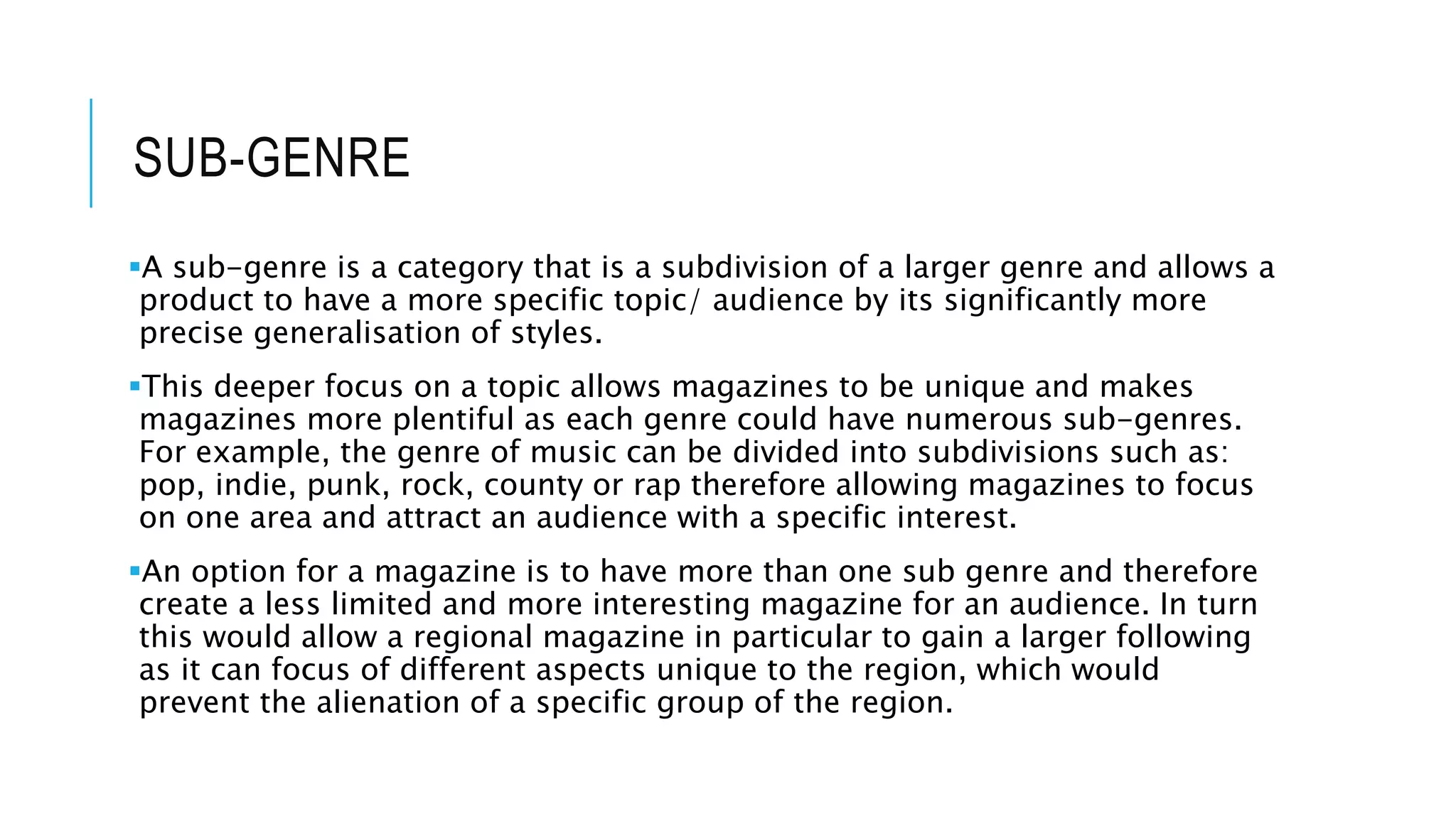 Magazine genres and sub genres | PPTX