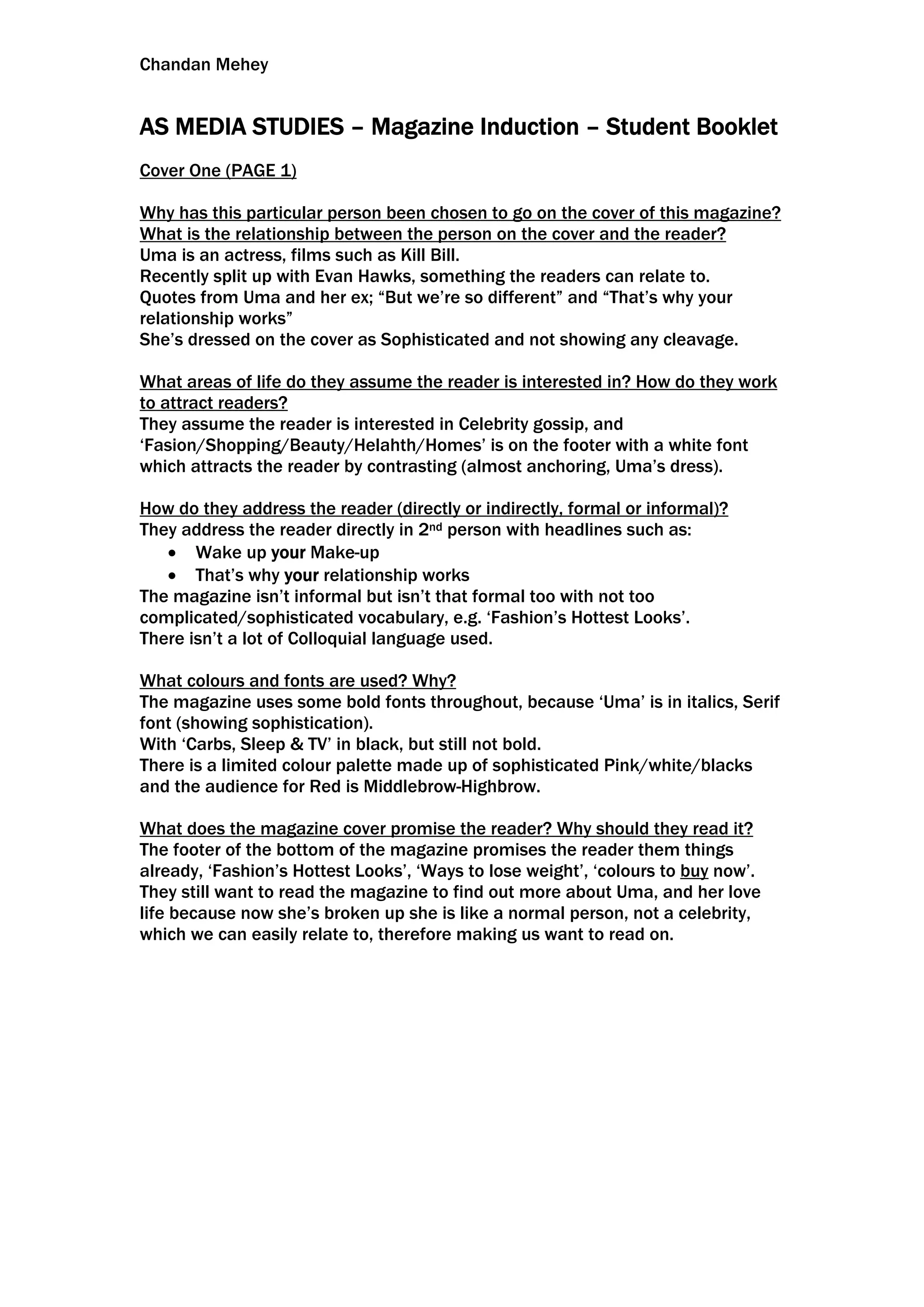 Magazine induction booklet notes typed up | PDF